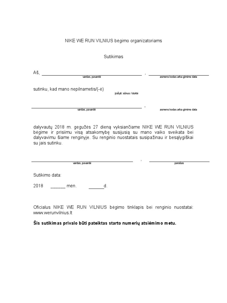 Werun Tėvų Sutikimas | PDF