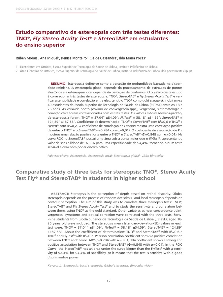 Estudo Comparativo Da Estereopsia Com Três Testes Diferentes - TNO, Fly ...