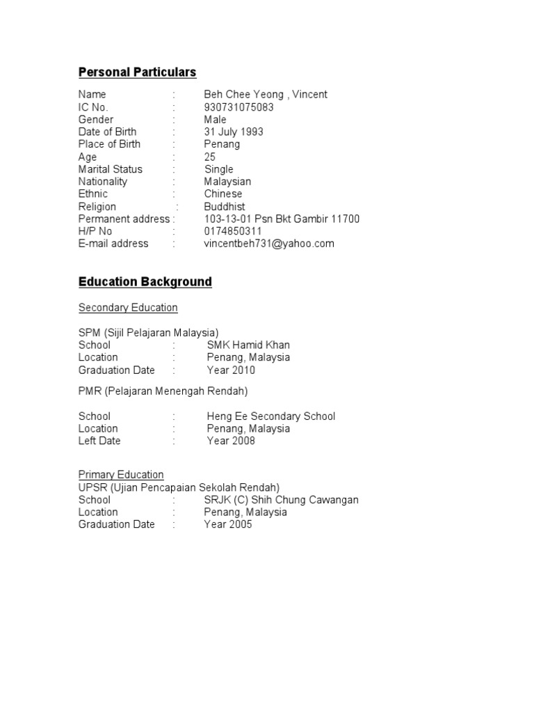 Personal Particulars | PDF | Restaurants | Inventory