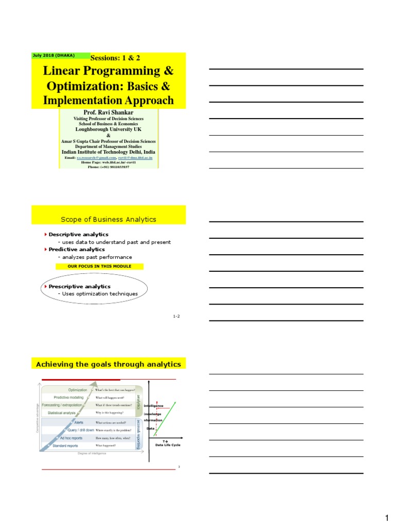 1 - 2 - SESSION - 1 - 2 - LP - LP - Optimization - DHAKA - 2018 PDF | PDF | Linear Programming ...