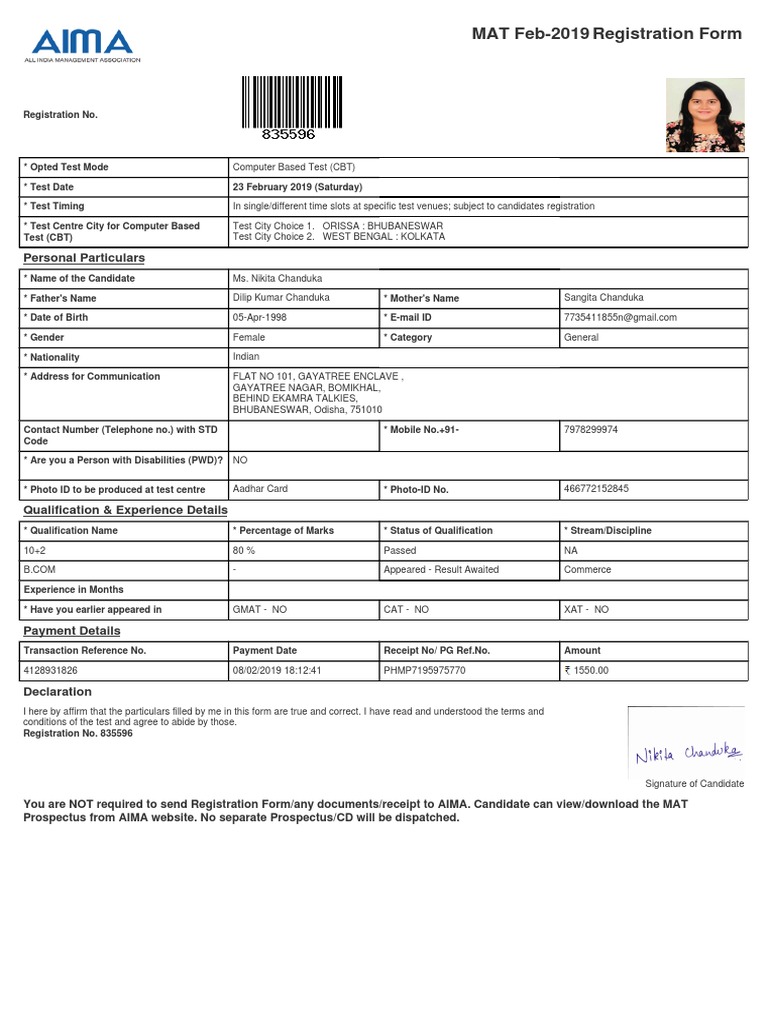 MAT Feb-2019 Registration Form: Personal Particulars | PDF | Computing ...