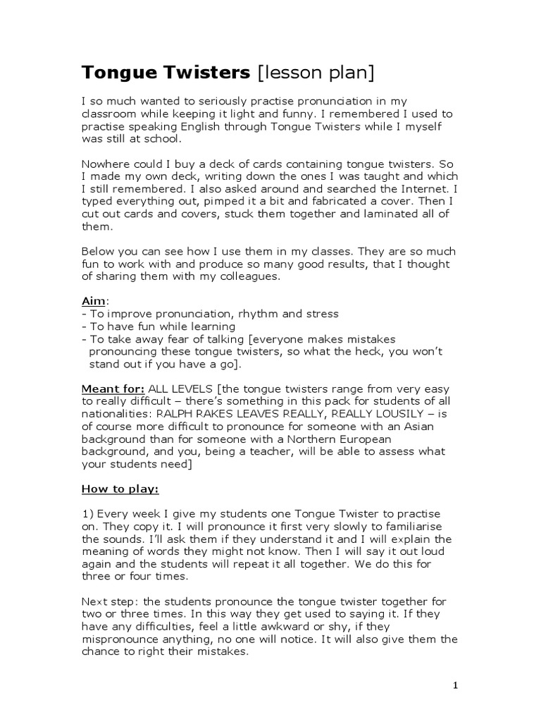 Tongue Twisters Lesson Plan PDF | PDF