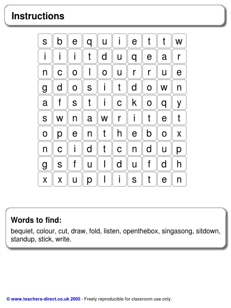 Instructions Wordsearch | PDF