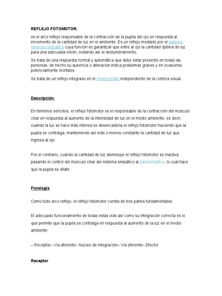 Función y Evaluación del Reflejo Fotomotor | PDF | Ojo humano ...