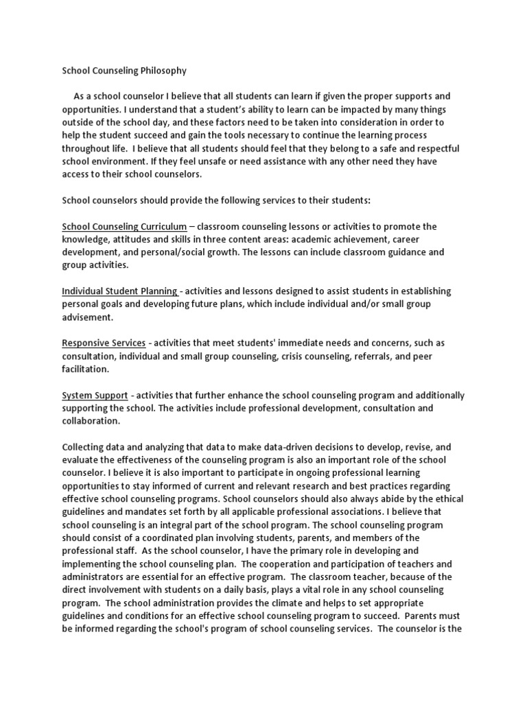 School Counseling Philosophy | PDF | School Counselor | Pedagogy