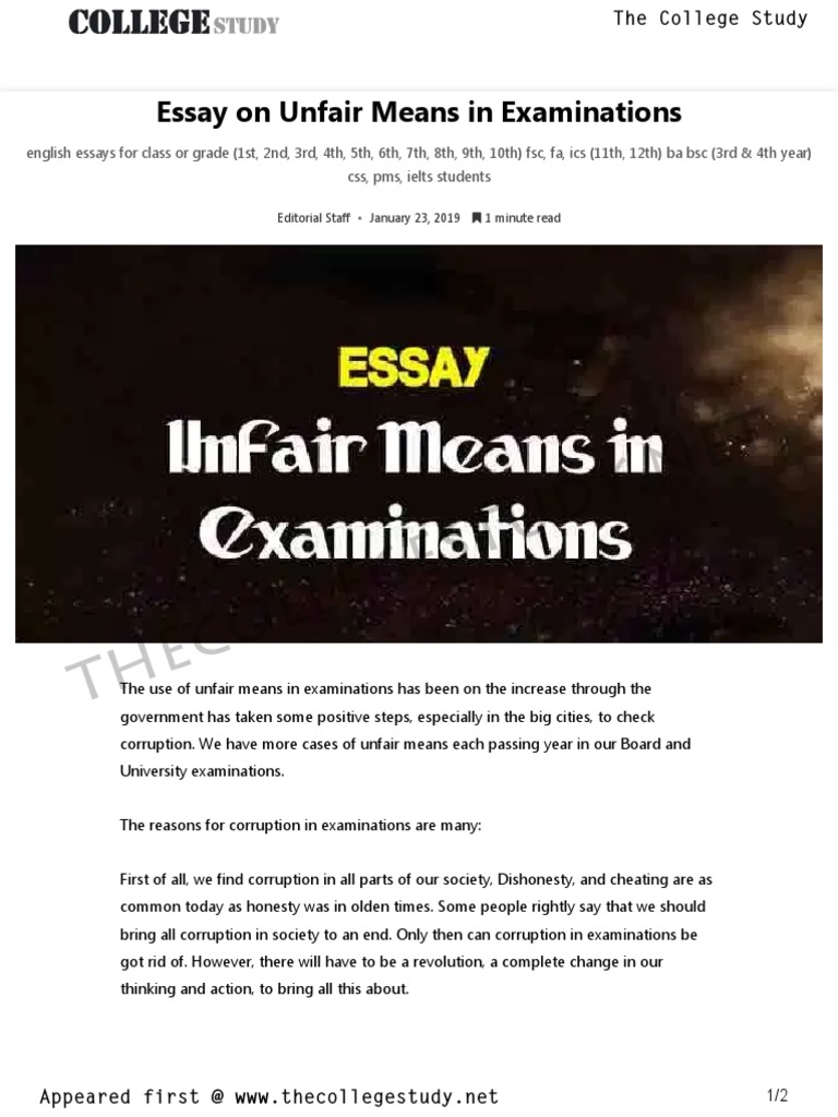 28 Essay On Unfair Means in Examinations - The College Study PDF | PDF ...