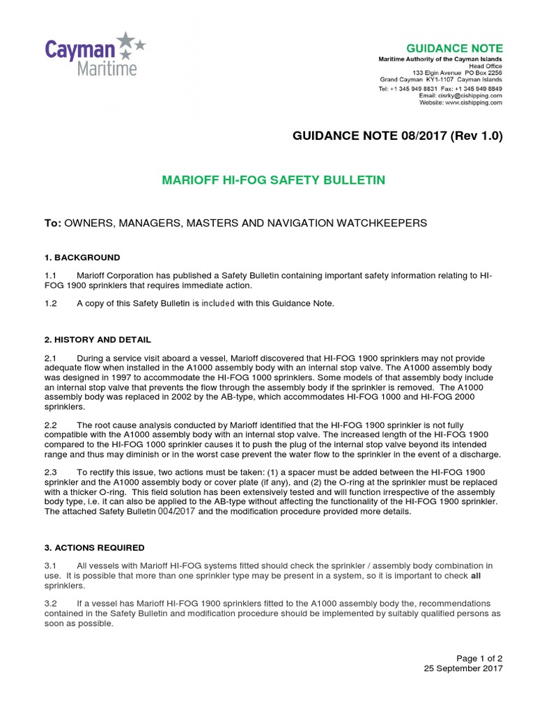 2017 - 08 CIGN Guidance Note HIFOG | PDF | Fire Sprinkler System | Valve