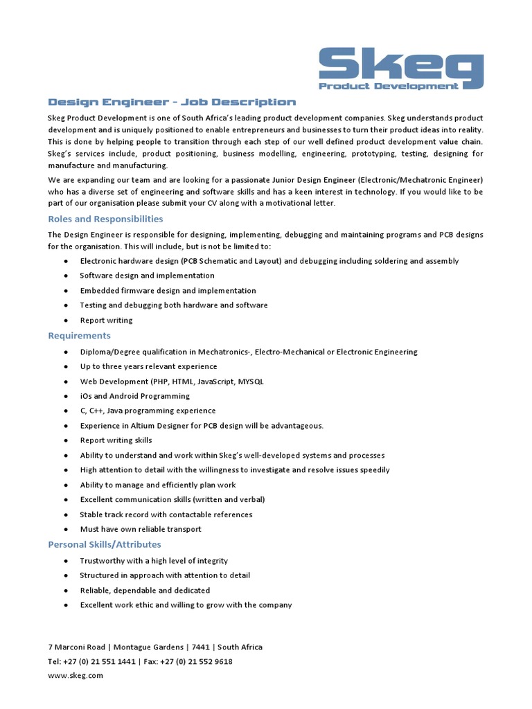 Design Engineer Job Description Responsibilities | PDF | Debugging ...