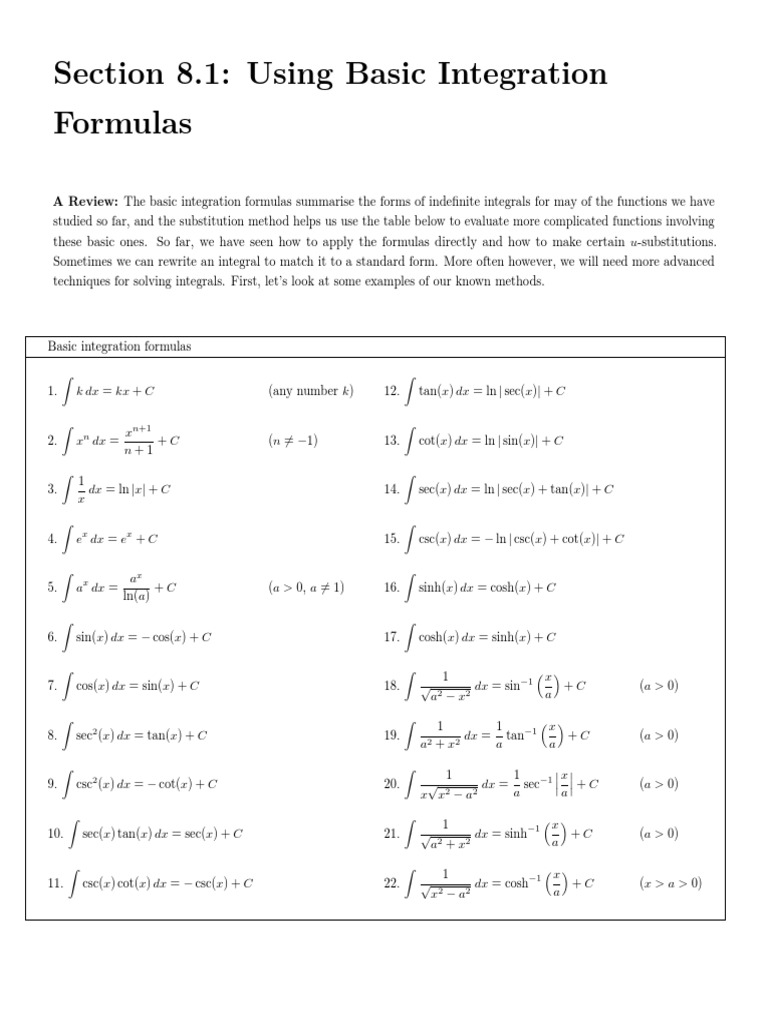 Section 8.1: Using Basic Integration Formulas | PDF | Square Root ...