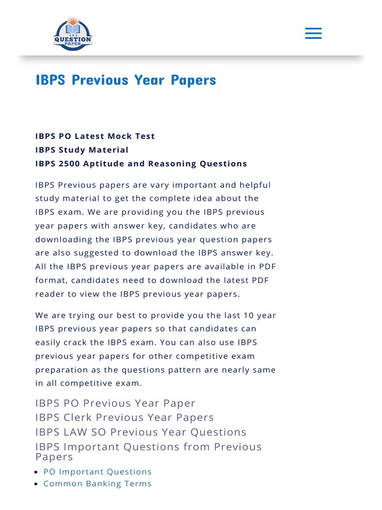 IBPS Previous Year Question Papers PDF | PDF | Test (Assessment ...