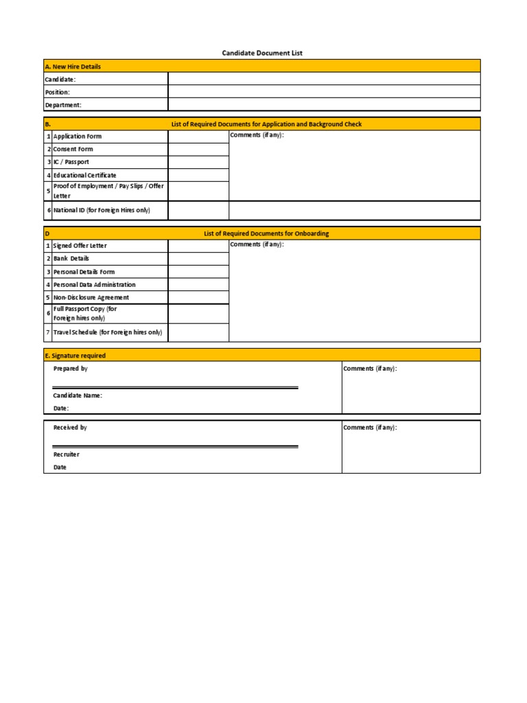 A. New Hire Details: Candidate Document List | PDF | Law