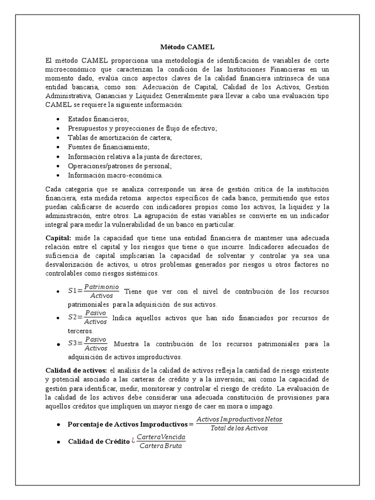 Método CAMEL: Patrimonio Activos Pasivo Activos Pasivo Activos | PDF ...