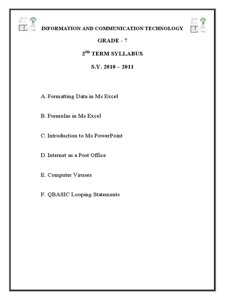 Grade 7-Computer Science-Syllabus 2ND Term | PDF | Business ...