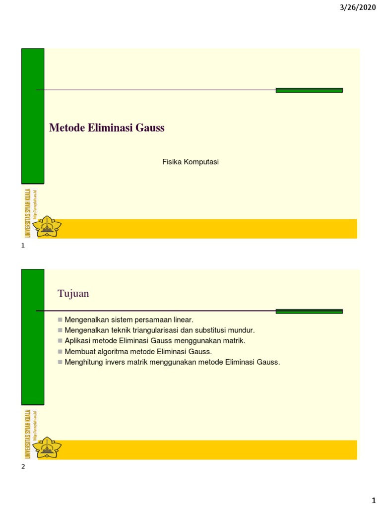 Metode Eliminasi Gauss: Teknik dan Aplikasi | PDF