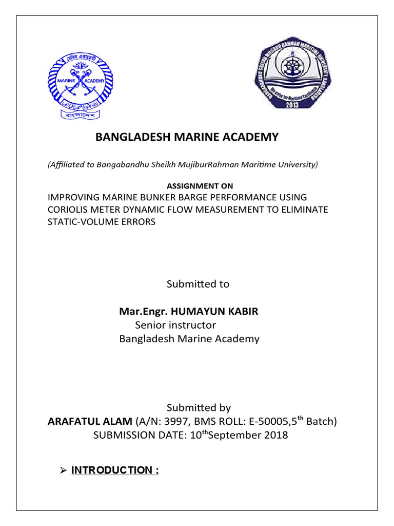 Bangladesh Marine Academy: Submitted To | PDF | Flow Measurement ...