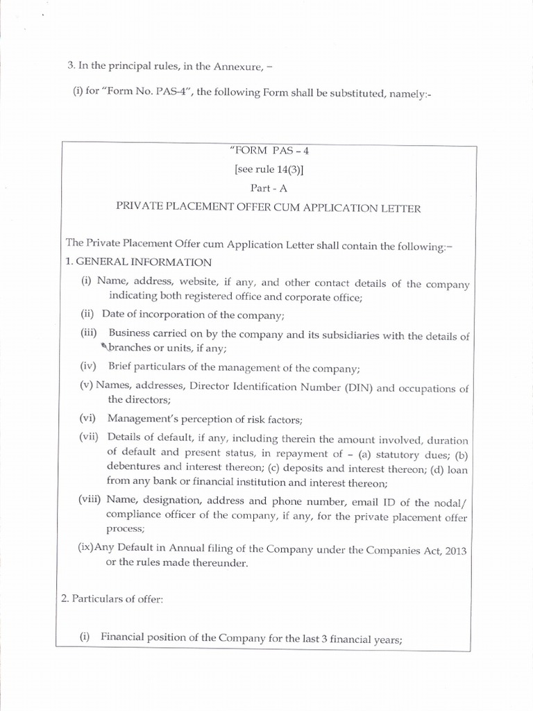 FORM PAS-4: PRIVATE PLACEMENT OFFER CUM APPLICATION LETTER | PDF ...