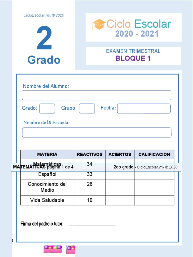 2 Examen-Trimestral-Segundo-grado-BLOQUE1-2020-2021 | PDF