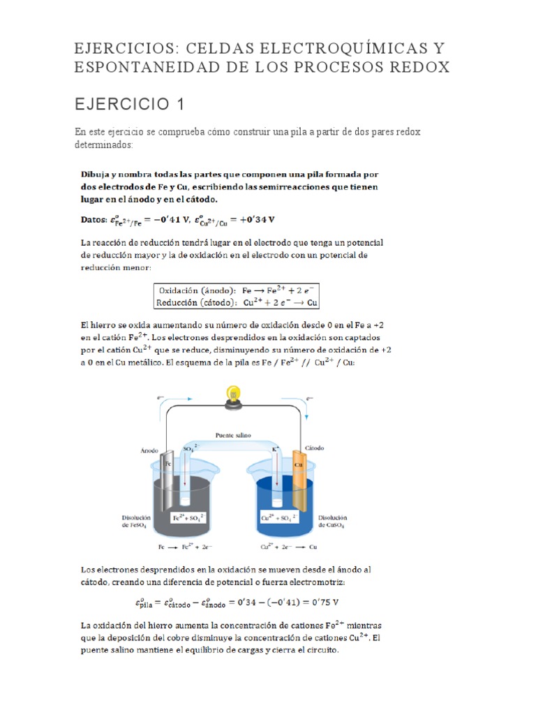 EJERCICIOS - Potenciales de Reduccion y Oxidacion - Celdas Galvanicas | PDF | Redox | Electroquímica