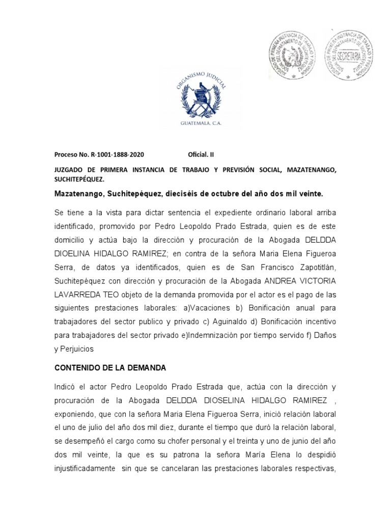 Sentencia Juicio Ordinario Laboral | PDF | Gobierno