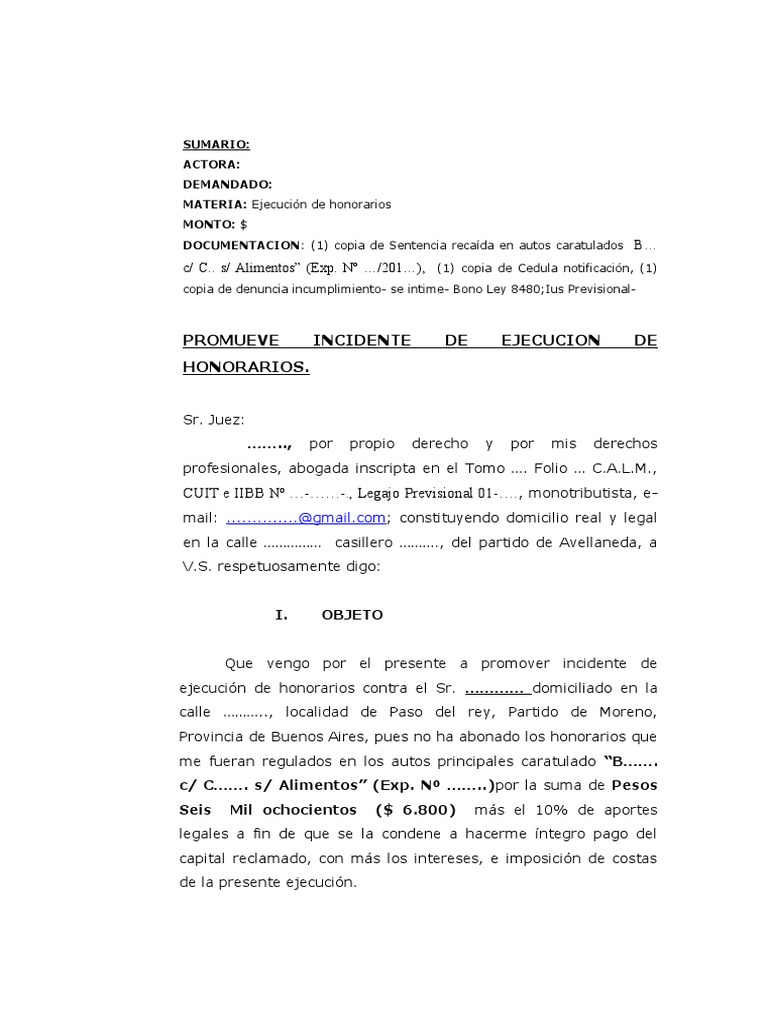 Modelo de Ejecucion de Honorarios | PDF | Gobierno | Justicia Modelo de Ejecucion de Honorarios | PDF | Gobierno | Justicia