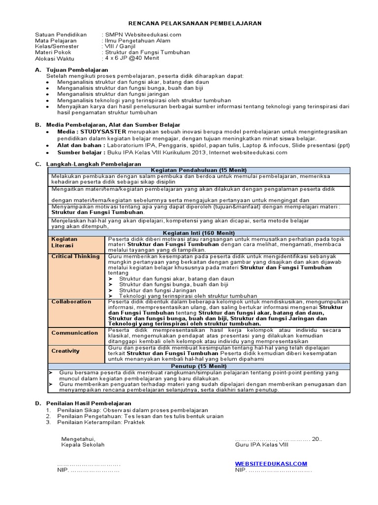 Contoh Penilaian RPP SMP | PDF