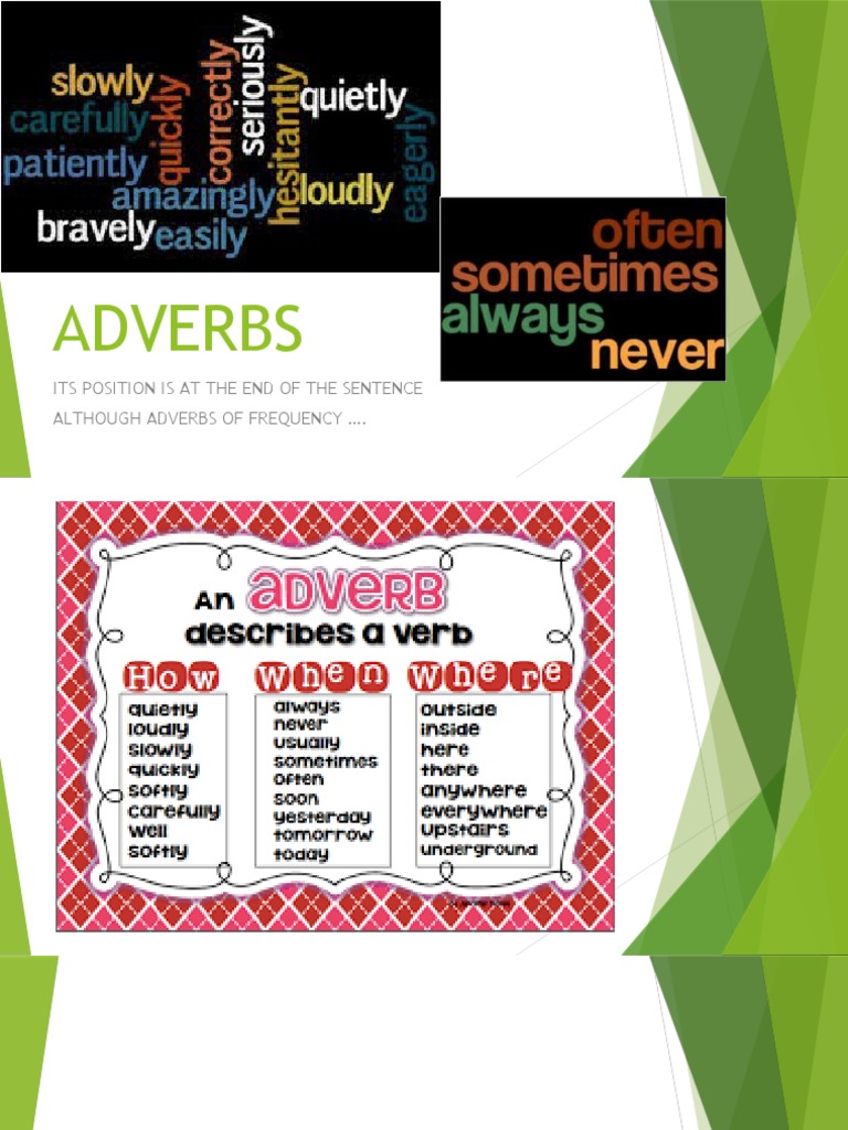 Adverbs: Its Position Is at The End of The Sentence Although Adverbs of ...