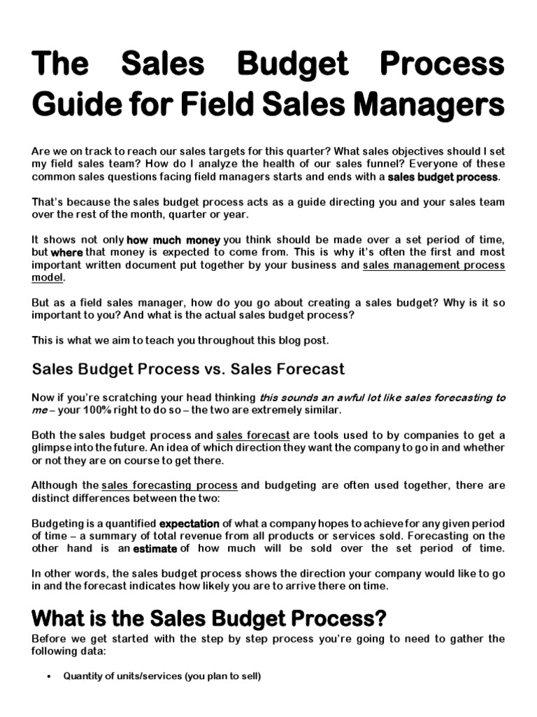 The Sales Budget Process Guide For Field Sales Managers | PDF | Sales ...