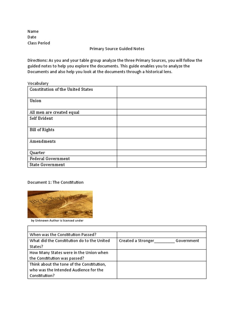 Primary Source Guided Notes | PDF