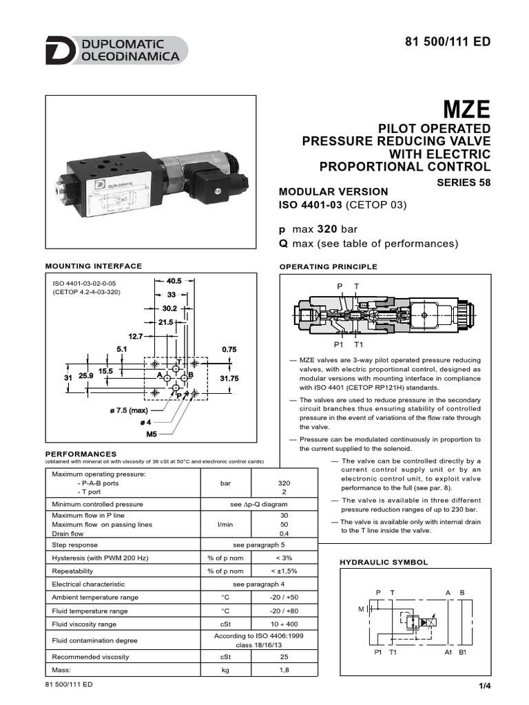 Series 58 Modular Version ISO 4401-03 (CETOP 03) P Max: Bar Max (See ...