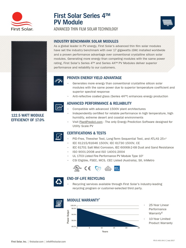 First Solar Series 4™ PV Module: Advanced Thin Film Solar Technology ...