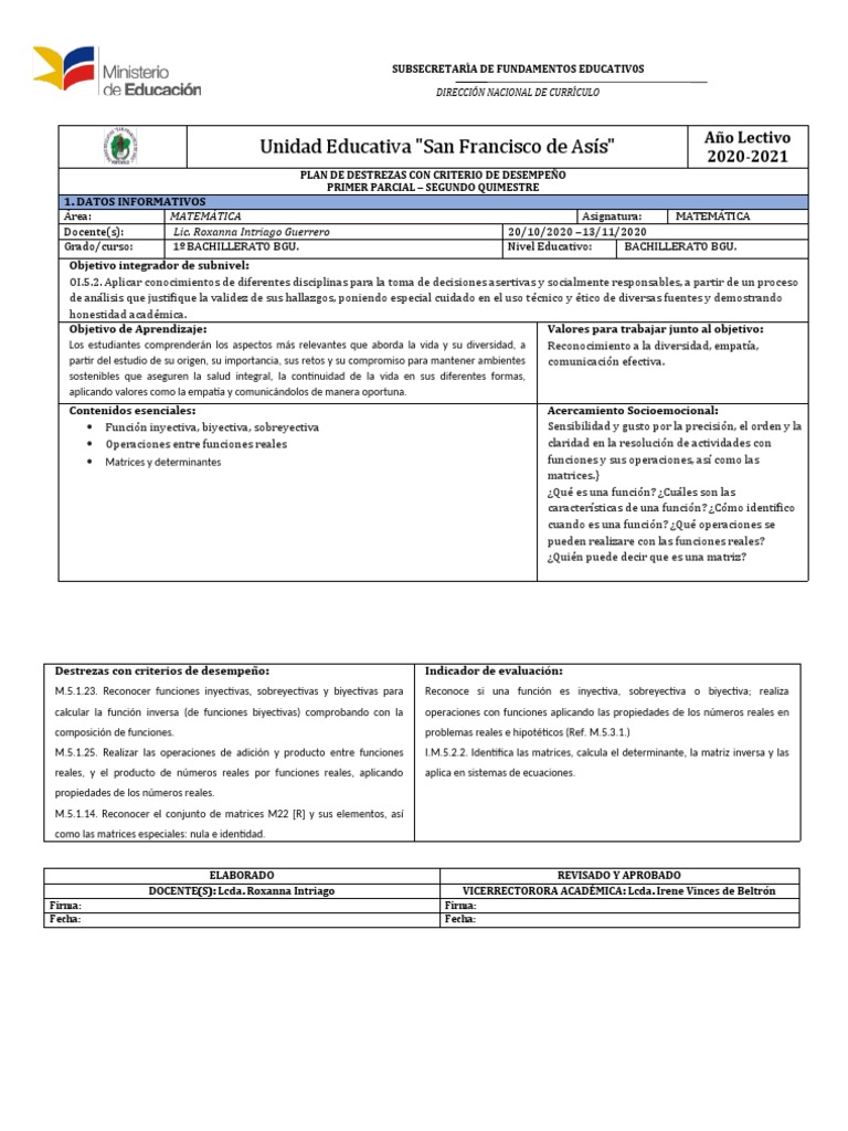 Plan de Destrezas Con Criterio de Desempeño Primero, Segun y Tercero de ...