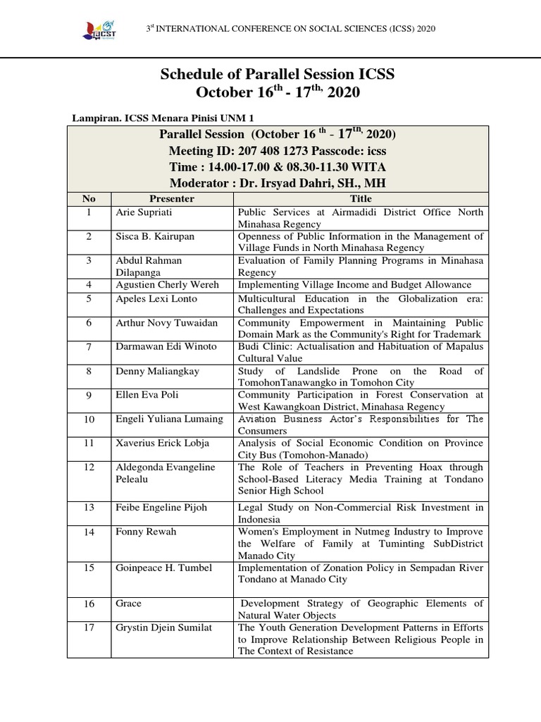 2020-10-9 Schedule of Parallel Session - ICSS - Final | PDF | Indonesia ...