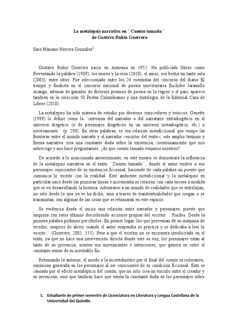 La Metalepsis | PDF | Cuentos | Temor
