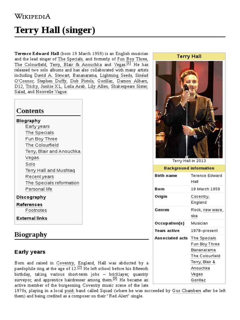 Terry Hall (Singer) : Terence Edward Hall (Born 19 March 1959) Is An ...