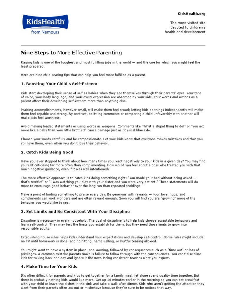 Nine Steps To More Effective Parenting: 1. Boosting Your Child's Self ...