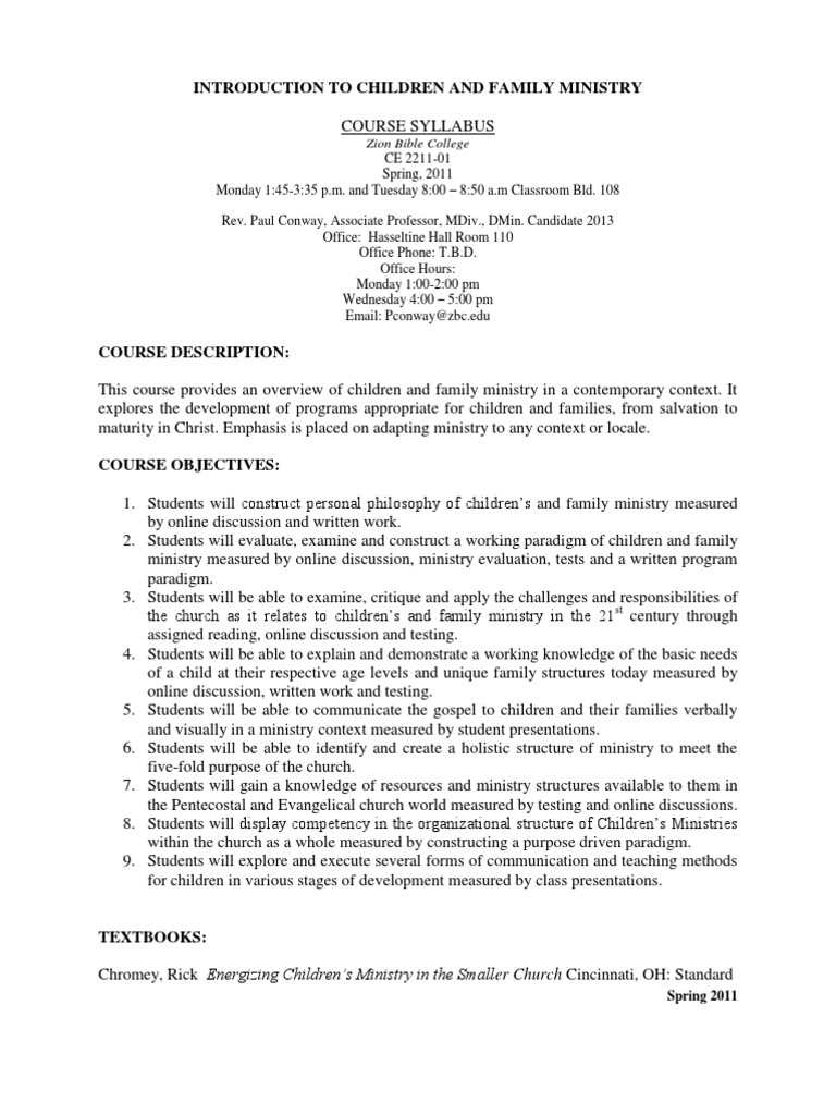 Syllabus Introduction To Children and Family Ministry | PDF | Syllabus ...