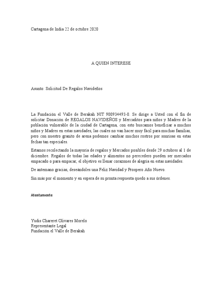 Carta De Solicitud De Regalos