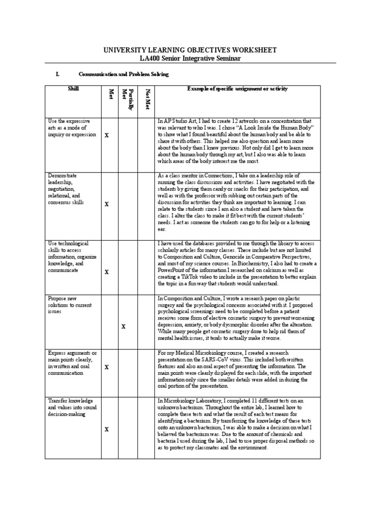 University Learning Objectives Worksheet | PDF | Catholic Church | Death