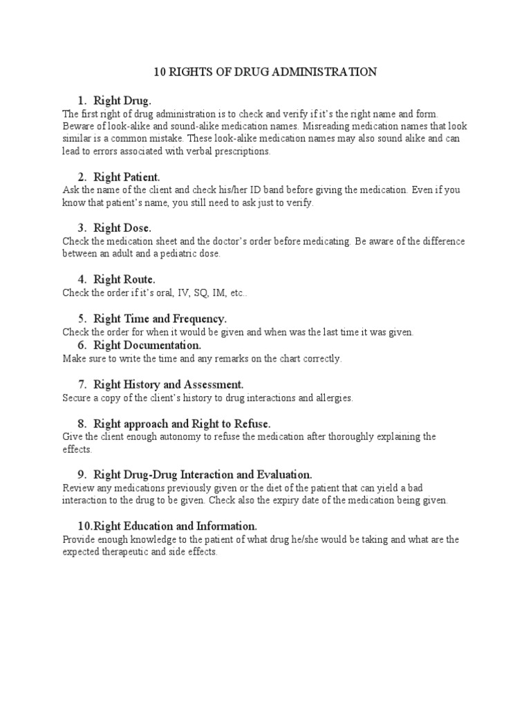 10 Rights of Drug Administration | PDF