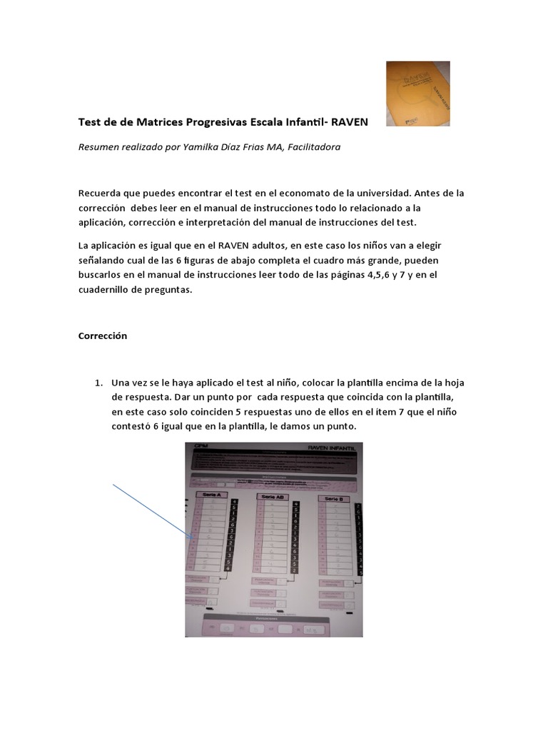 Test de Matrices Progresivas RAVEN Infantil | PDF | Inteligencia ...