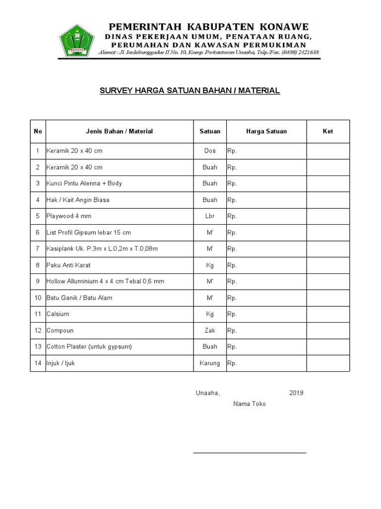 Survey Harga Satuan Material | PDF