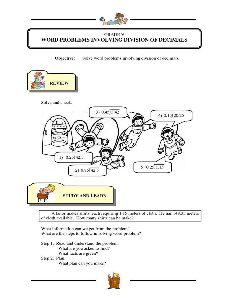 WORD PROBLEMS INVOLVING DIVISION OF DECIMALS-Edited | PDF | Teaching ...