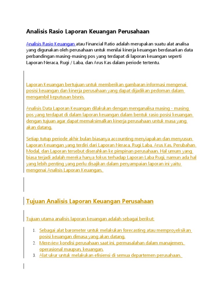 Analisis Rasio Laporan Keuangan Perusahaan | PDF