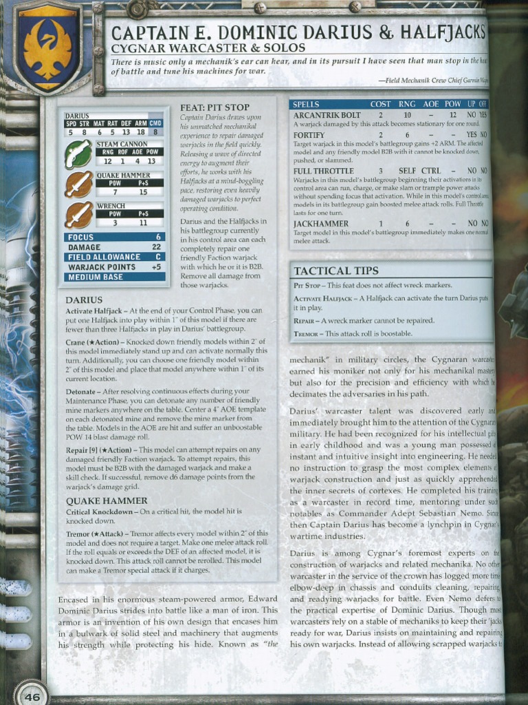 Darius: Cygnar's Warcaster Tactician | PDF | Infantry | Wars & Military
