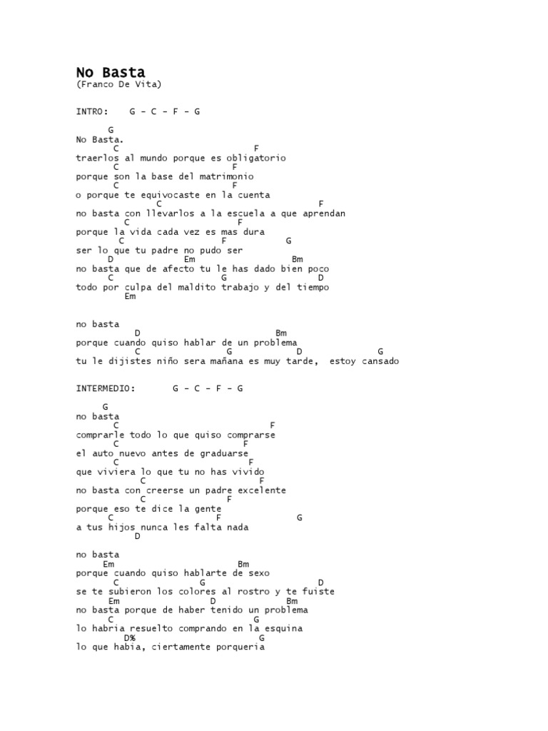 Letra de "No Basta" de Franco de Vita | PDF