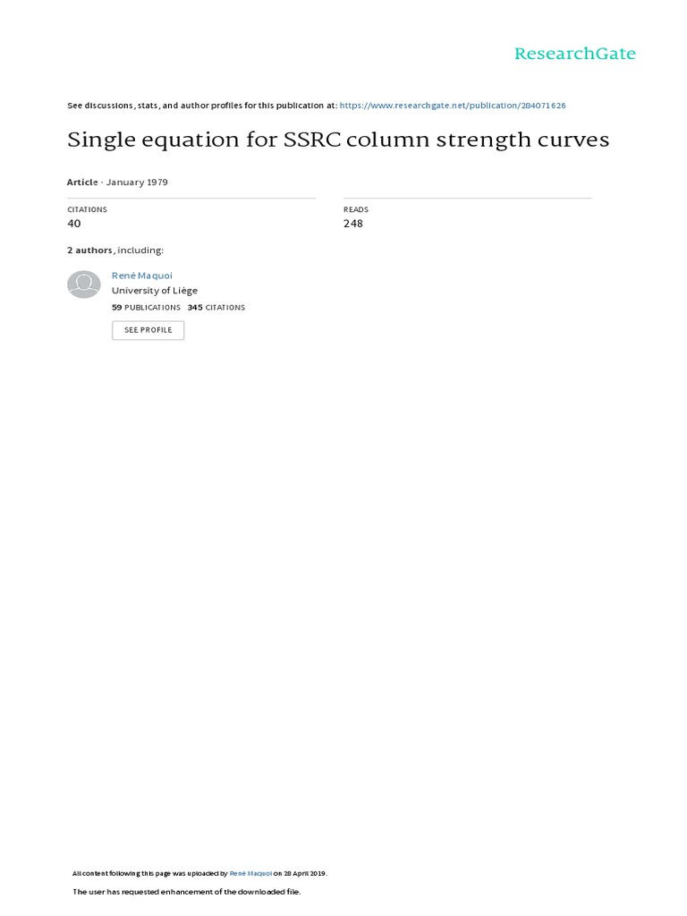 P056 1979 ASCE SingleequationforSSRCcolumnstrengthcurves PDF | PDF ...