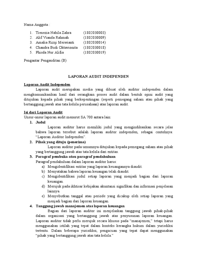 Kel. 1 Resume Lap. Auditor Independen | PDF