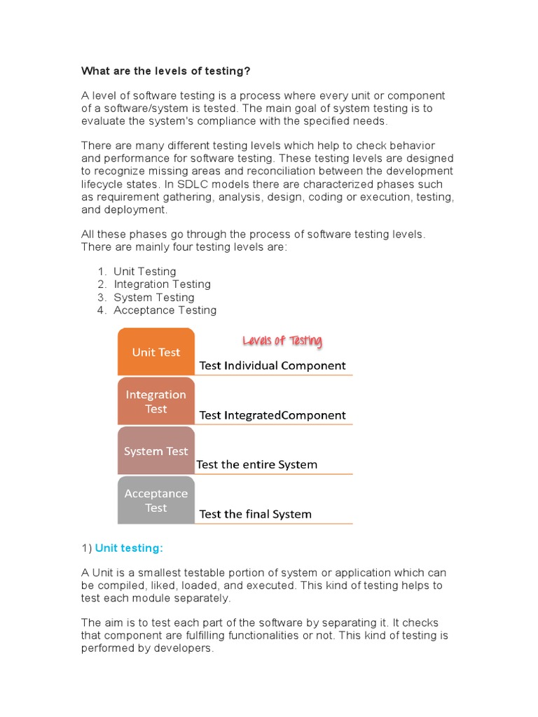 What Are The Levels of Testing? | PDF | Software Testing | Quality ...