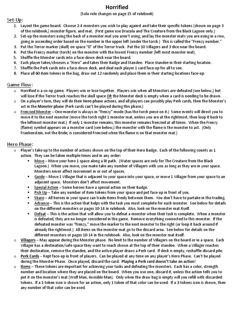 Horrified Quick Rules Guide | PDF | Monsters | Gaming