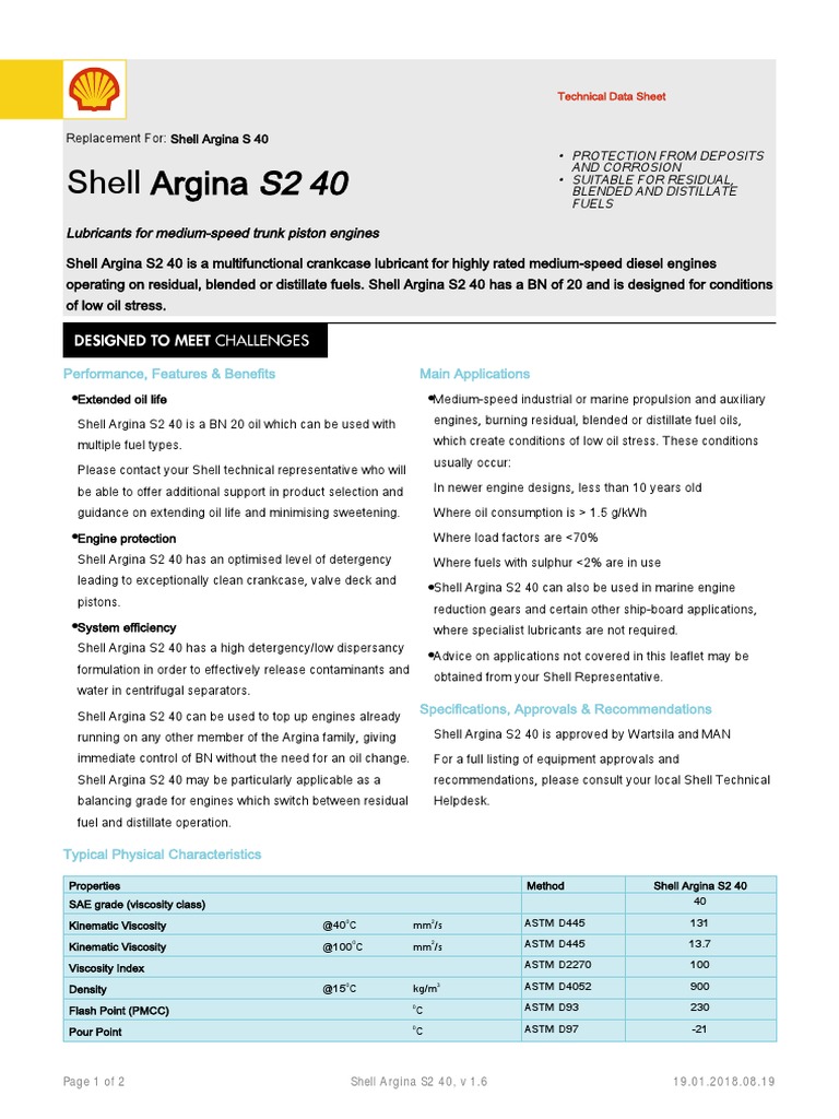 Shell Argina S2 40 TDS | Download Free PDF | Lubricant | Motor Oil